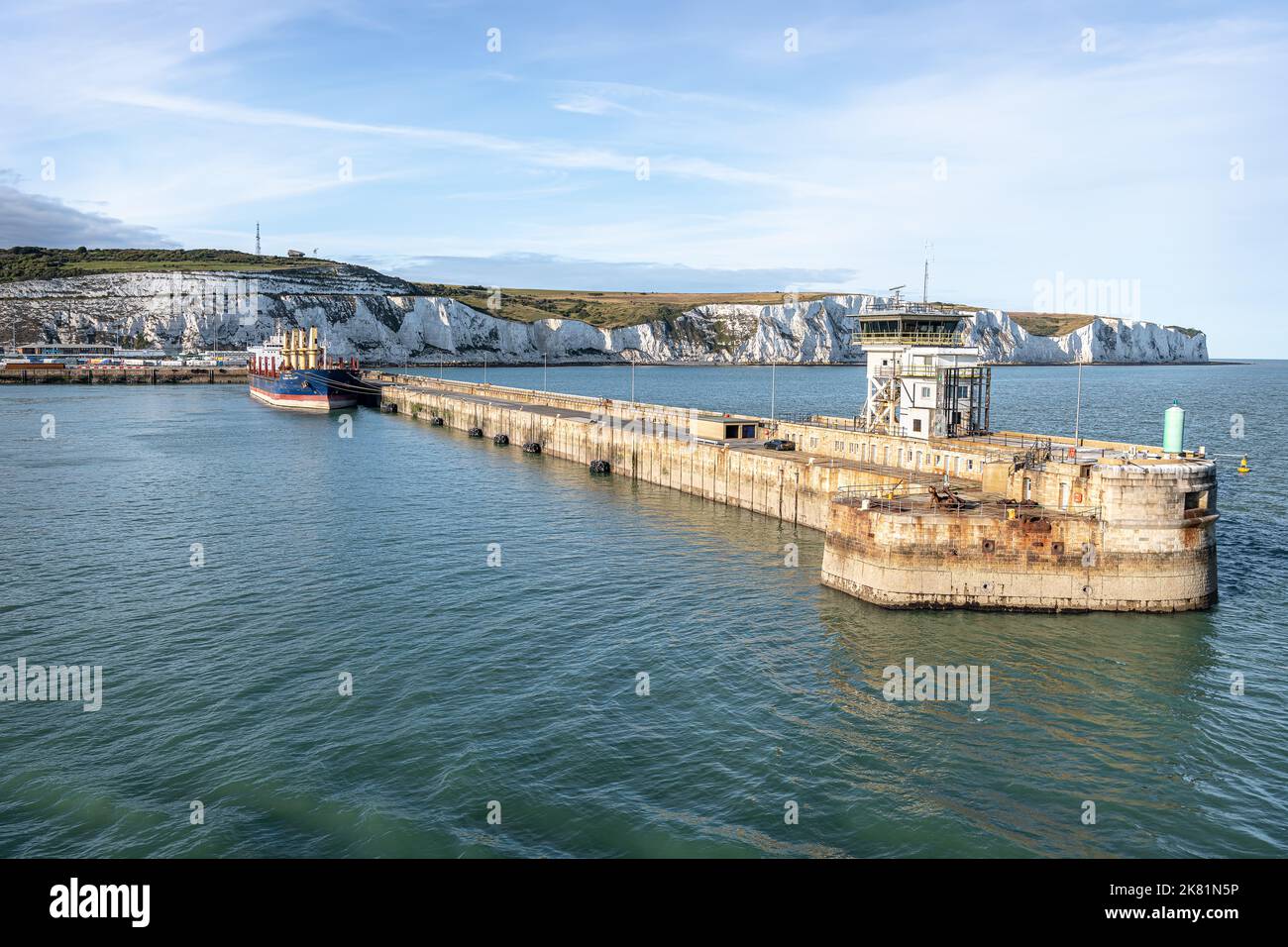 Dover Harbour wall with the small freighter Seamec Gallant and the ...