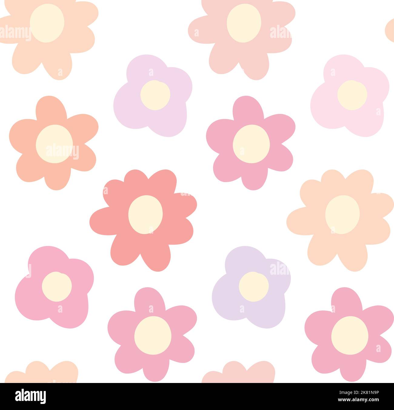 Vector pattern with gentle simple hand drawn flowers on white ...