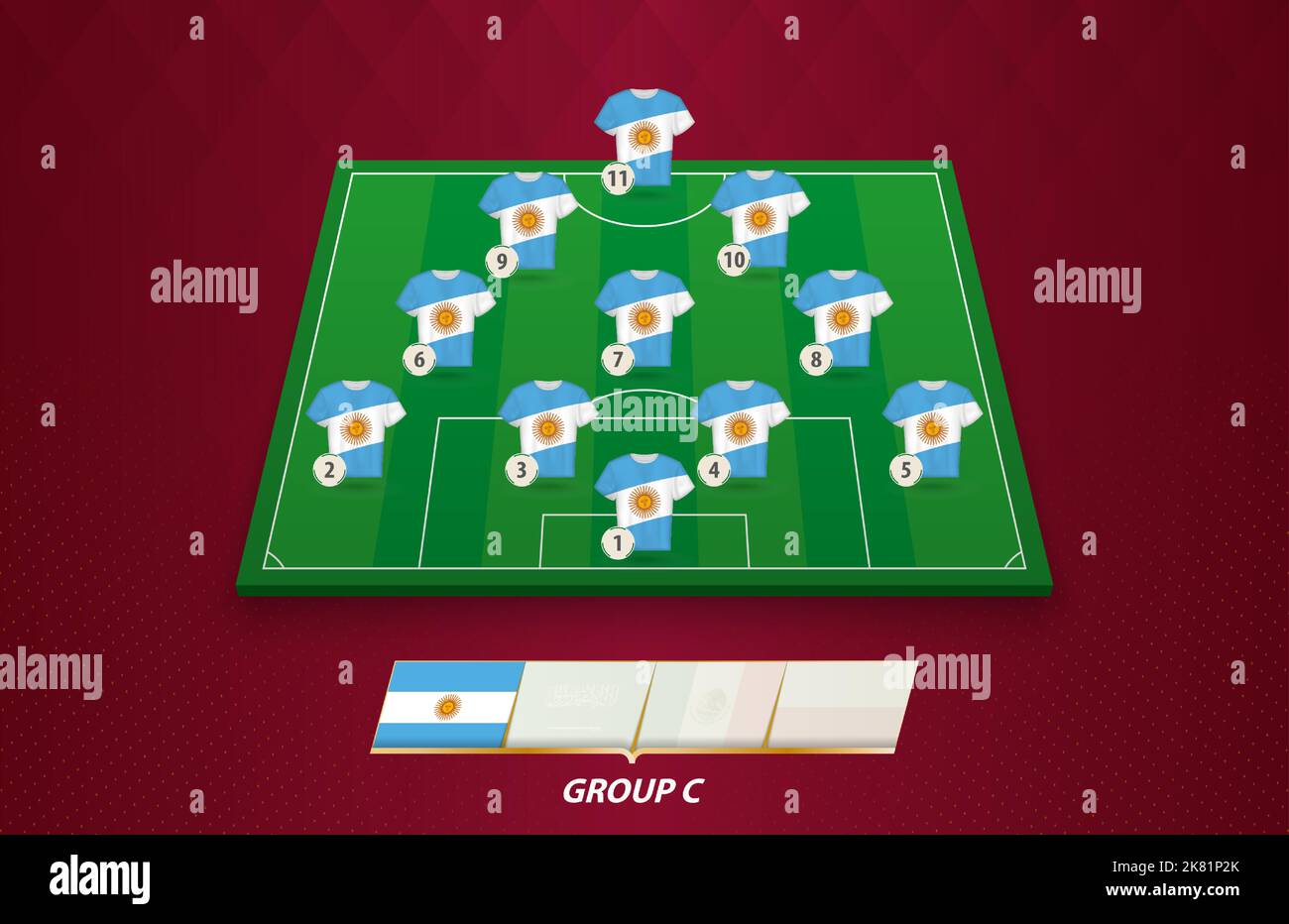 Football field with Argentina team lineup for European competition ...