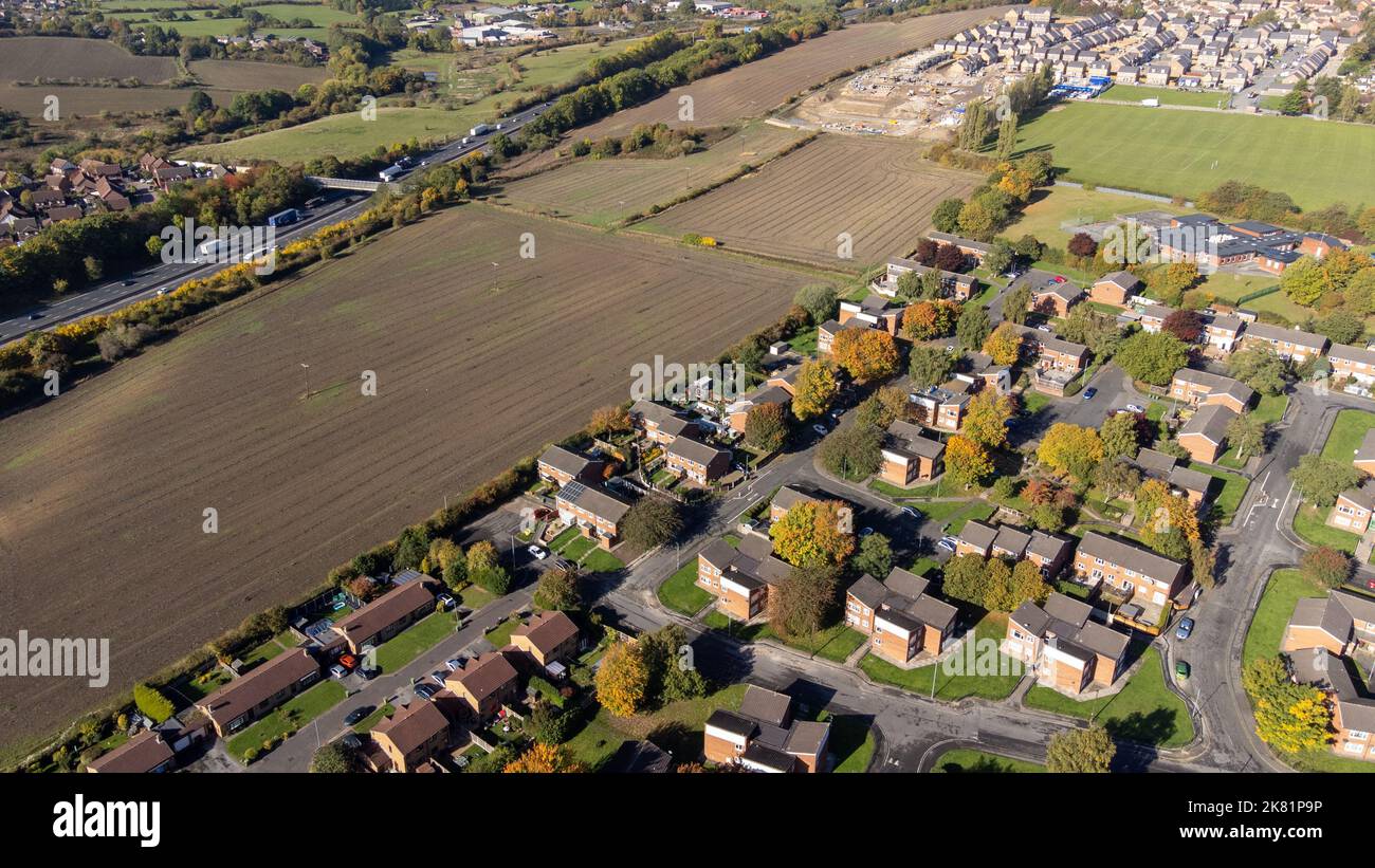 Aerial drone photo of the British town of Wakefield in West Yorkshire ...