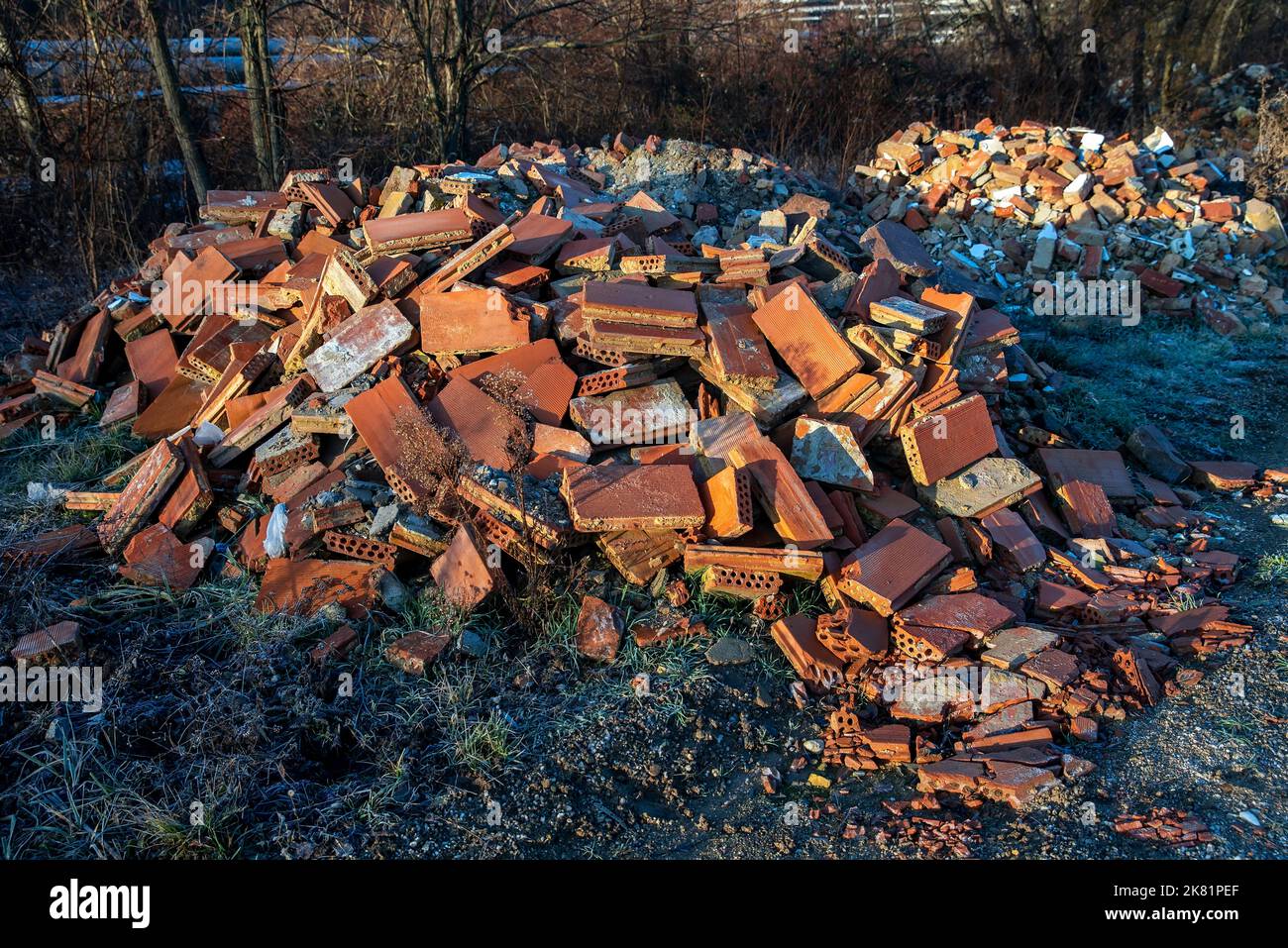 Heap of construction waste, concrete and brick Stock Photo - Alamy