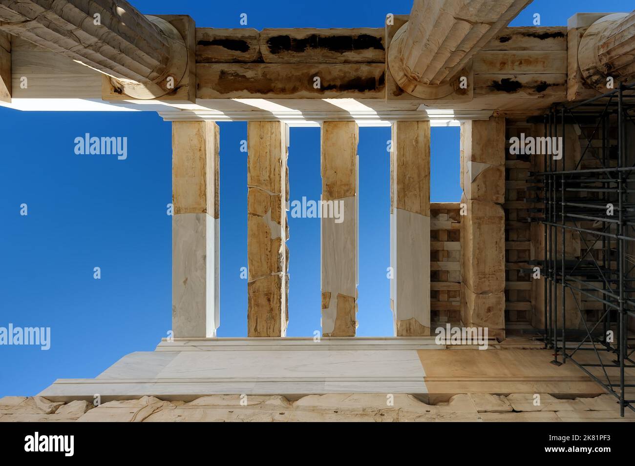 Roof structure and ceiling of Propylaea, monumental gateway to ...