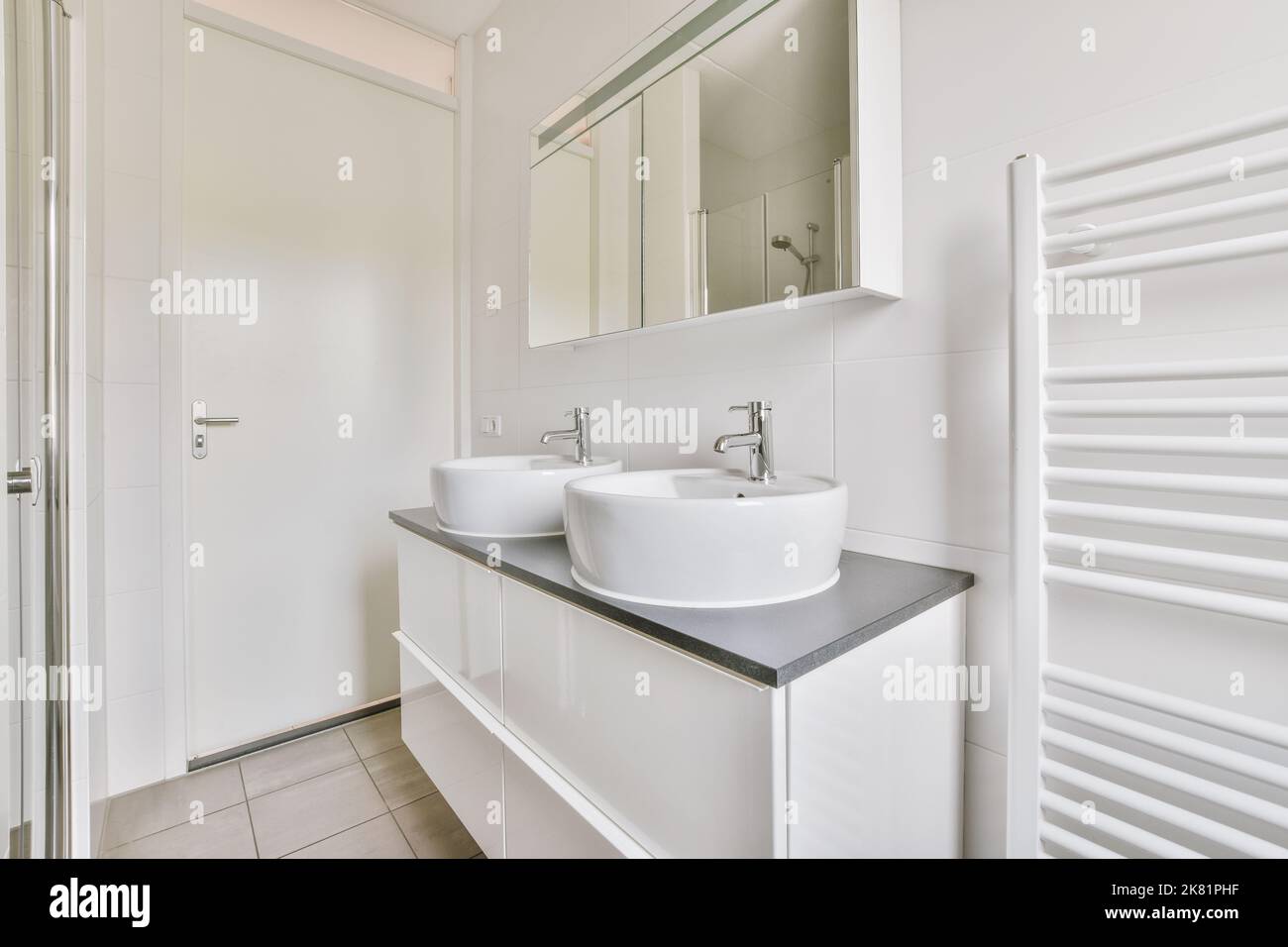 Interior of contemporary bathroom with shower place and toilet in ...