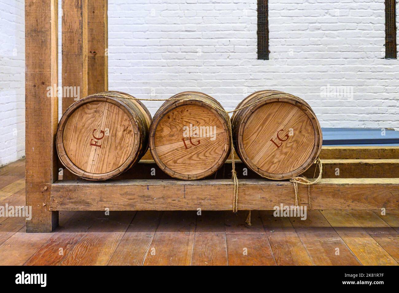 Three gunpowder barrels inside the arsenal room. Fort York, Toronto ...