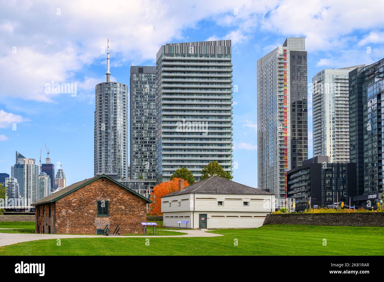 Colonial fortified wall buildings of the garrison contrast with the ...