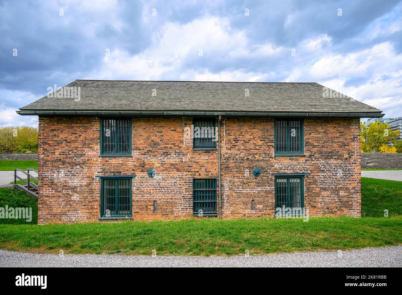 Colonial architecture in a garrison building exterior. Detail of the ...
