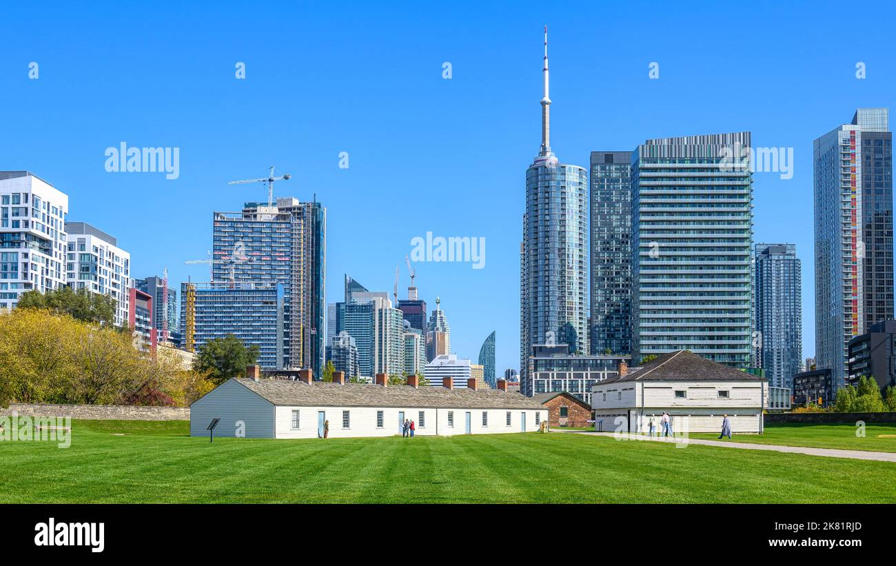 Colonial fortified wall buildings of the garrison contrast with the ...