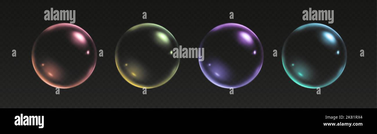 Realistic soap bubbles with rainbow reflections, colorful iridescent ...