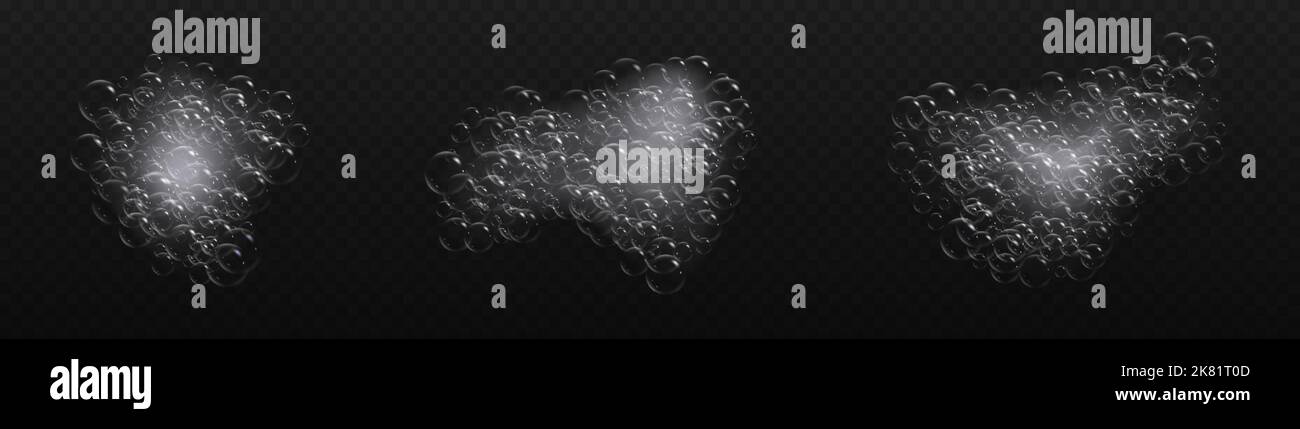 Soap foam with bubbles, realistic sparkling shampoo, bath lather ...