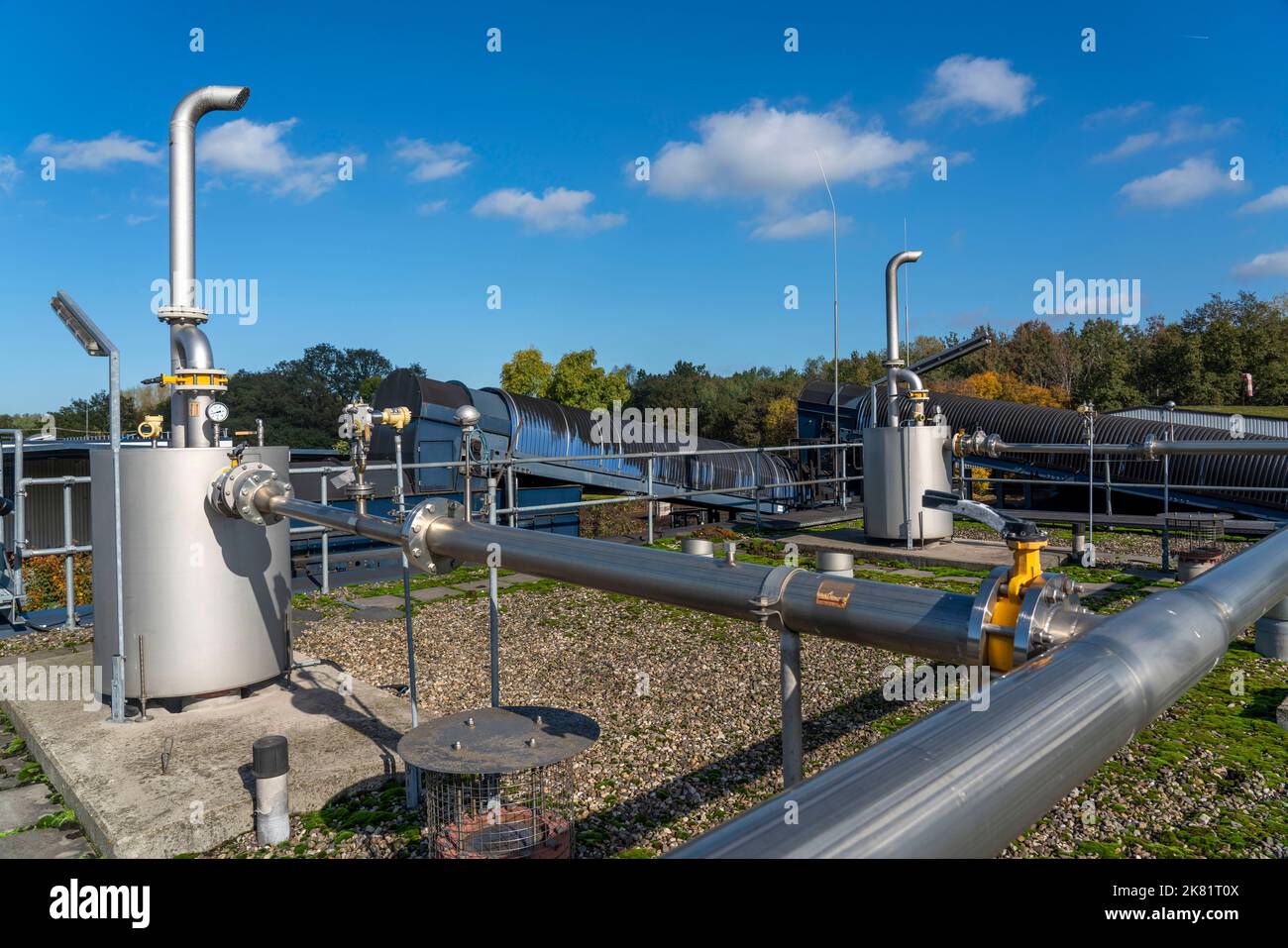 Biogas storage, pipelines of the biogas plant of the company Reterra ...