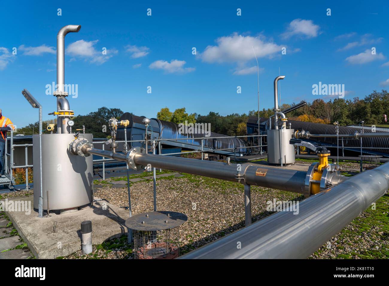 Biogas storage, pipelines of the biogas plant of the company Reterra ...