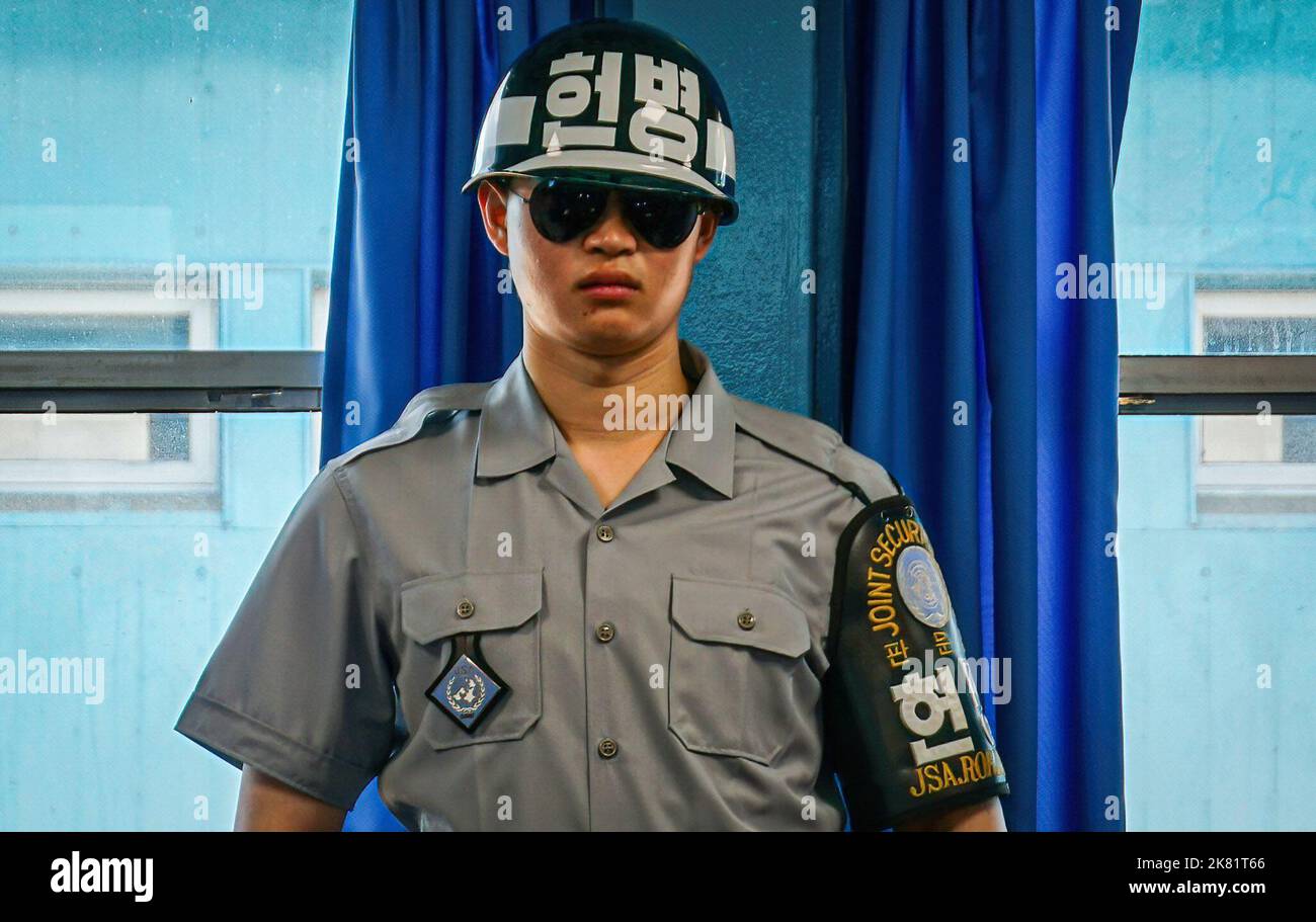 A South Korean soldier is on duty in the joint security area in ...