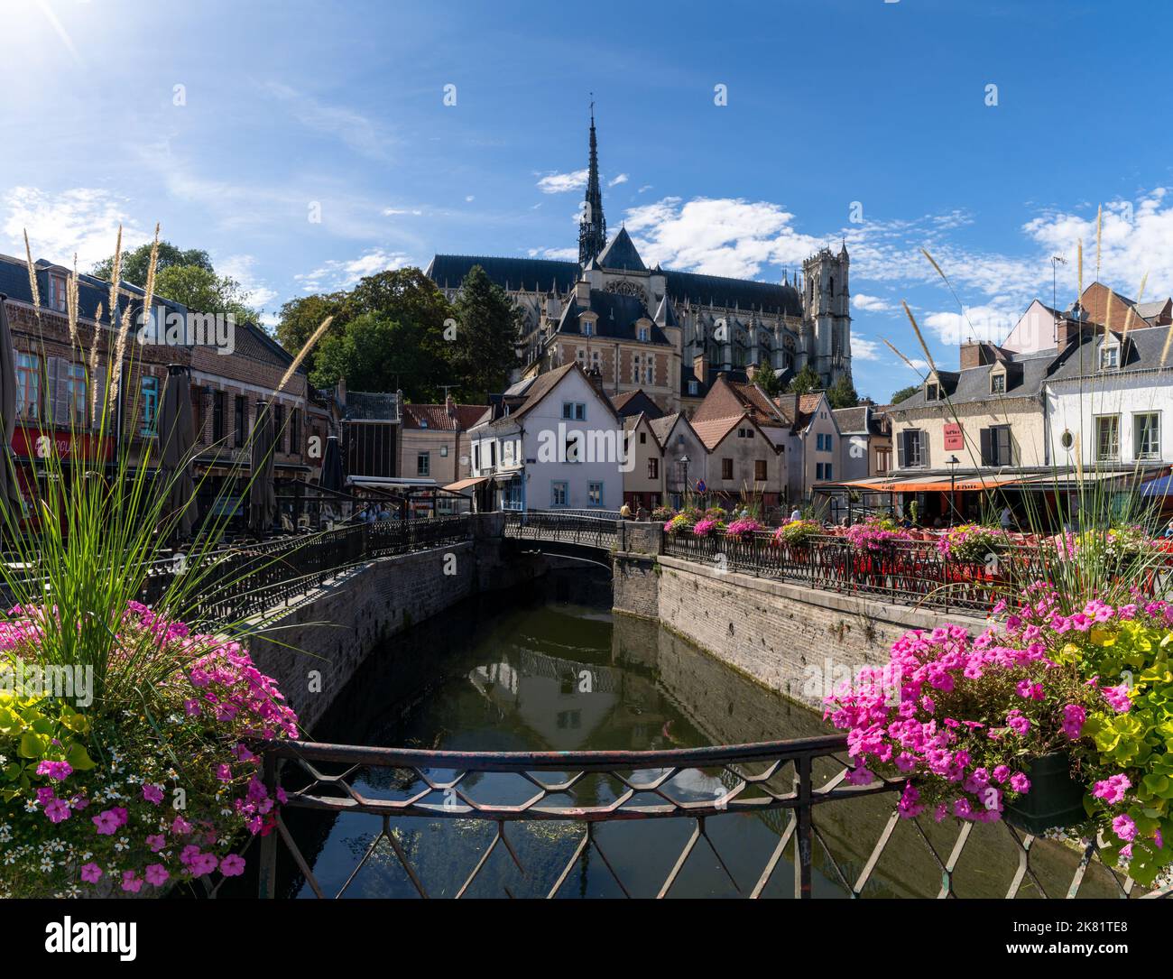 Amiens, France - 12 September, 2022: the canals of the Somme River and the historic old city ...
