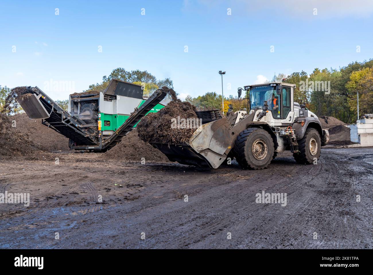 Composting plant, biowaste is composted, sorted by size, smaller parts ...