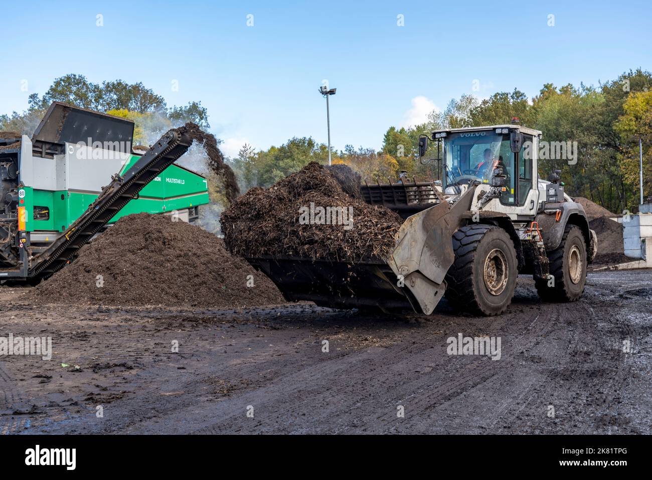 Composting plant, biowaste is composted, sorted by size, smaller parts ...