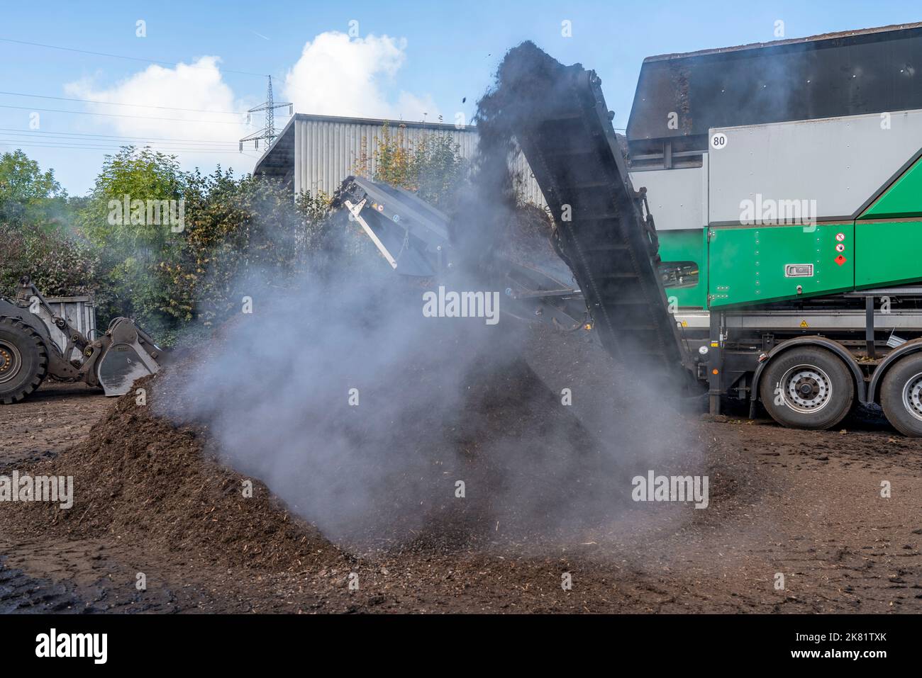 Composting plant, biowaste is composted, sorted by size, smaller parts ...