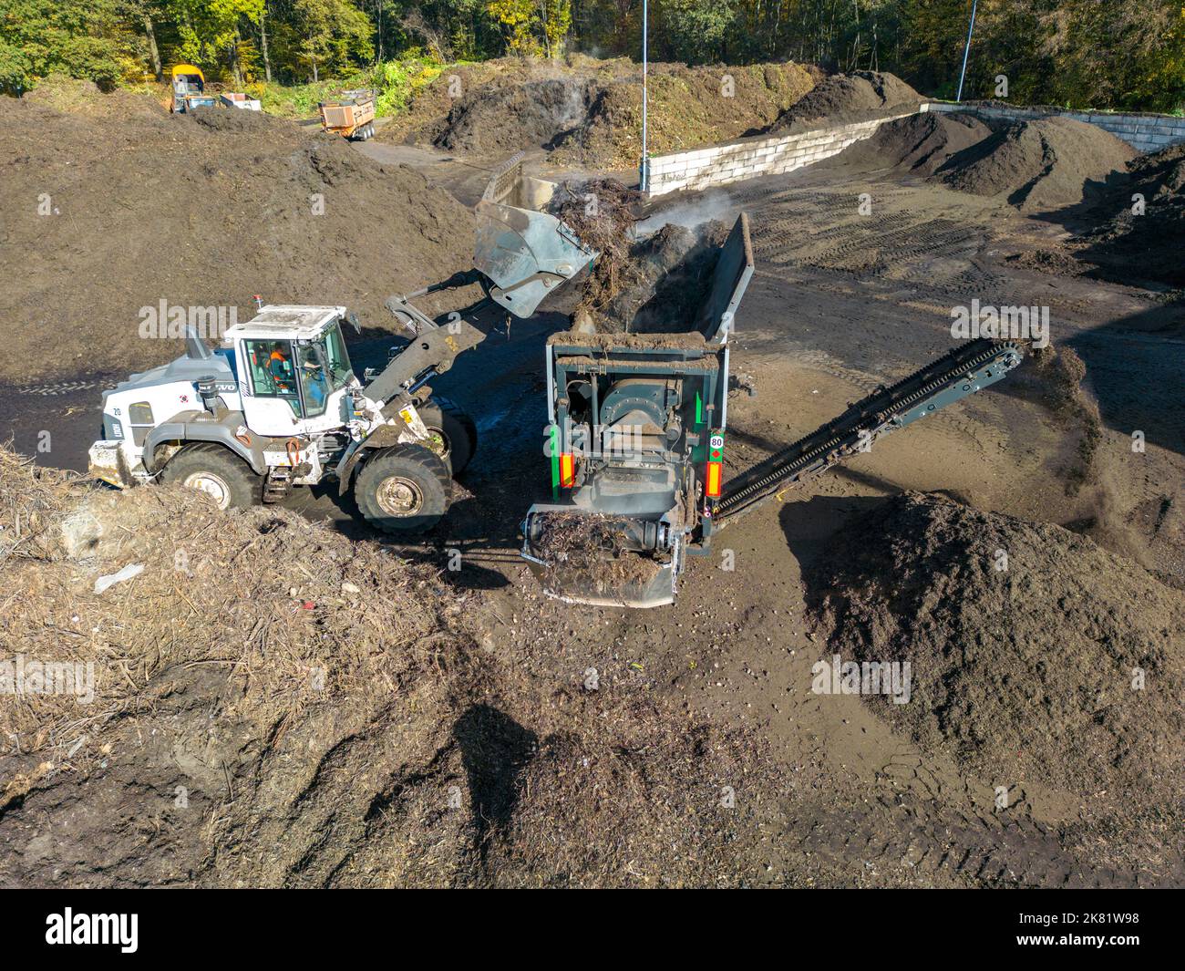 Composting plant, biowaste is composted, sorted by size, smaller parts ...