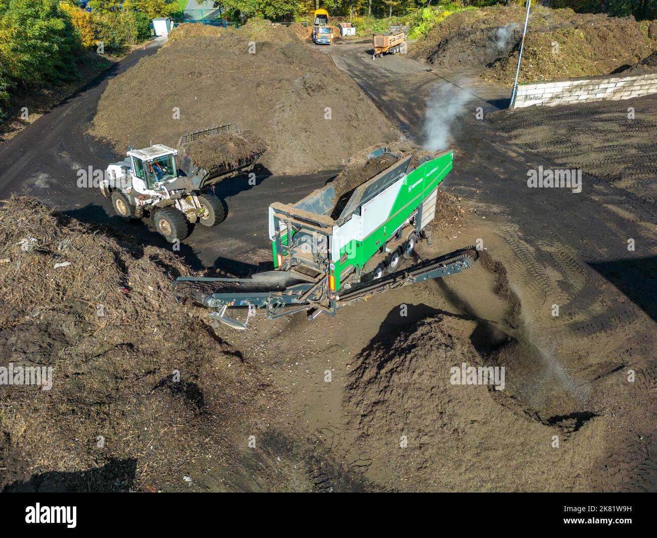 Composting plant, biowaste is composted, sorted by size, smaller parts ...