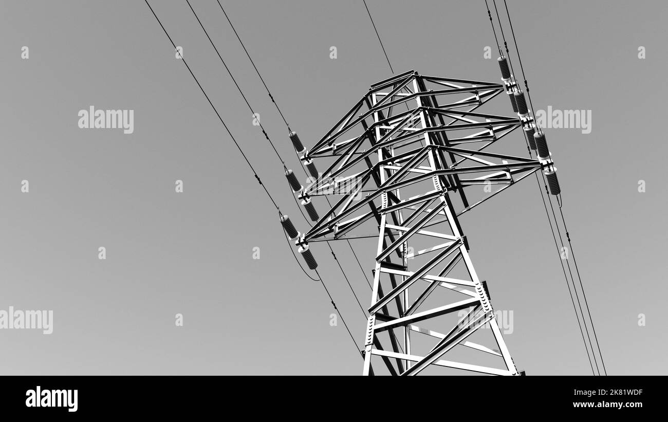 Overhead power line in black and white Stock Photo - Alamy