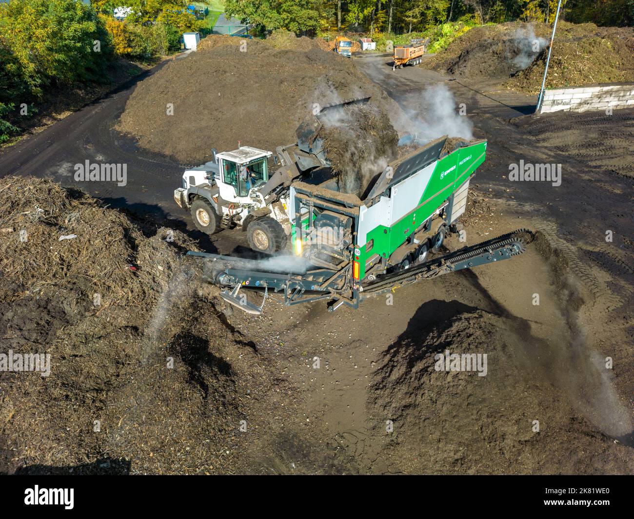 Composting plant, biowaste is composted, sorted by size, smaller parts ...