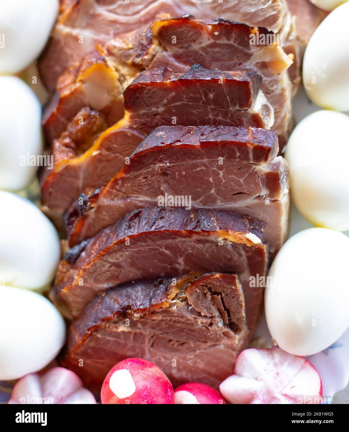 Traditional hungarian easter food boiled eggs with ham gammon Stock ...