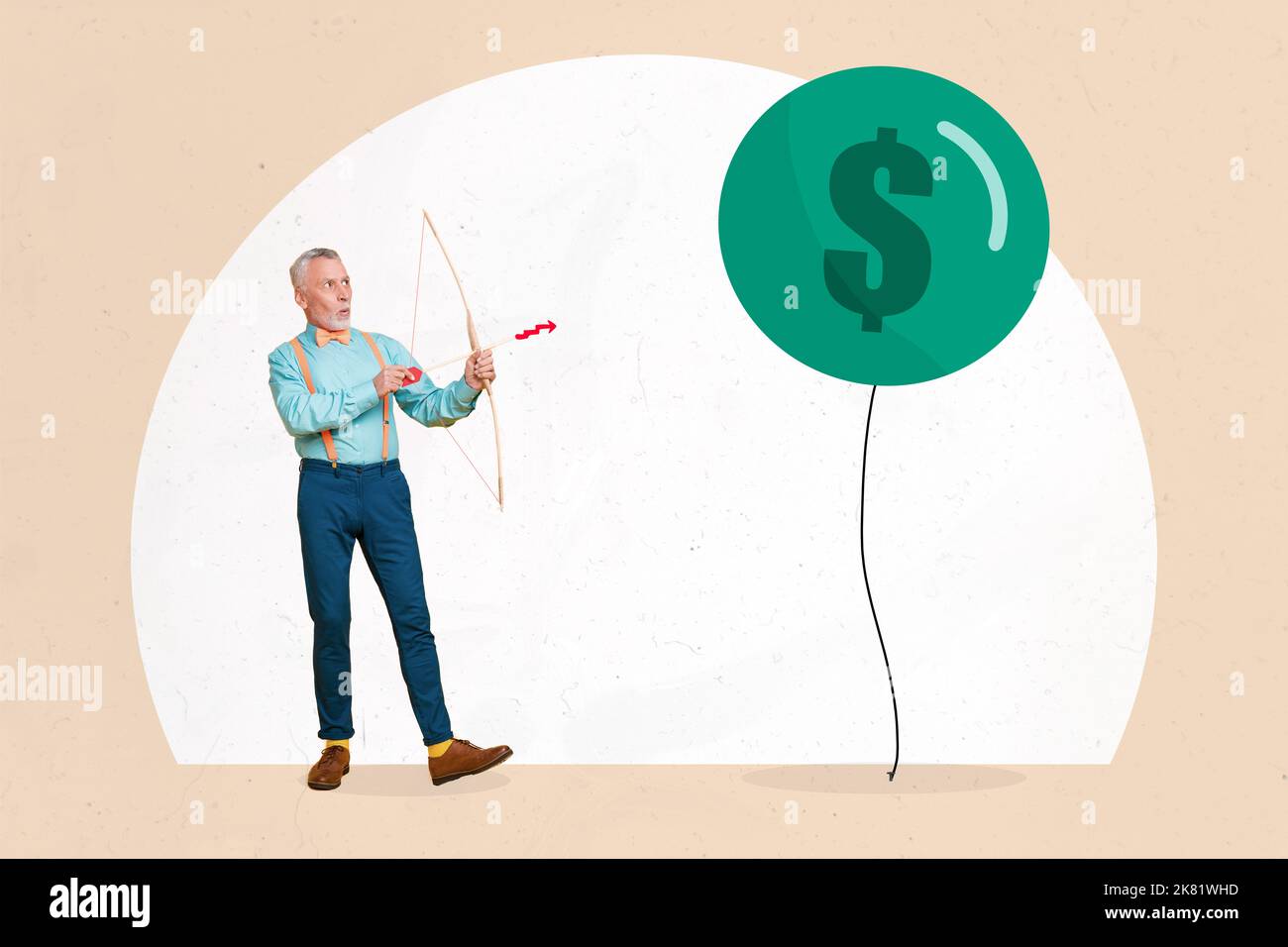 Creative photo 3d collage artwork of successful persistent shoot bow ...