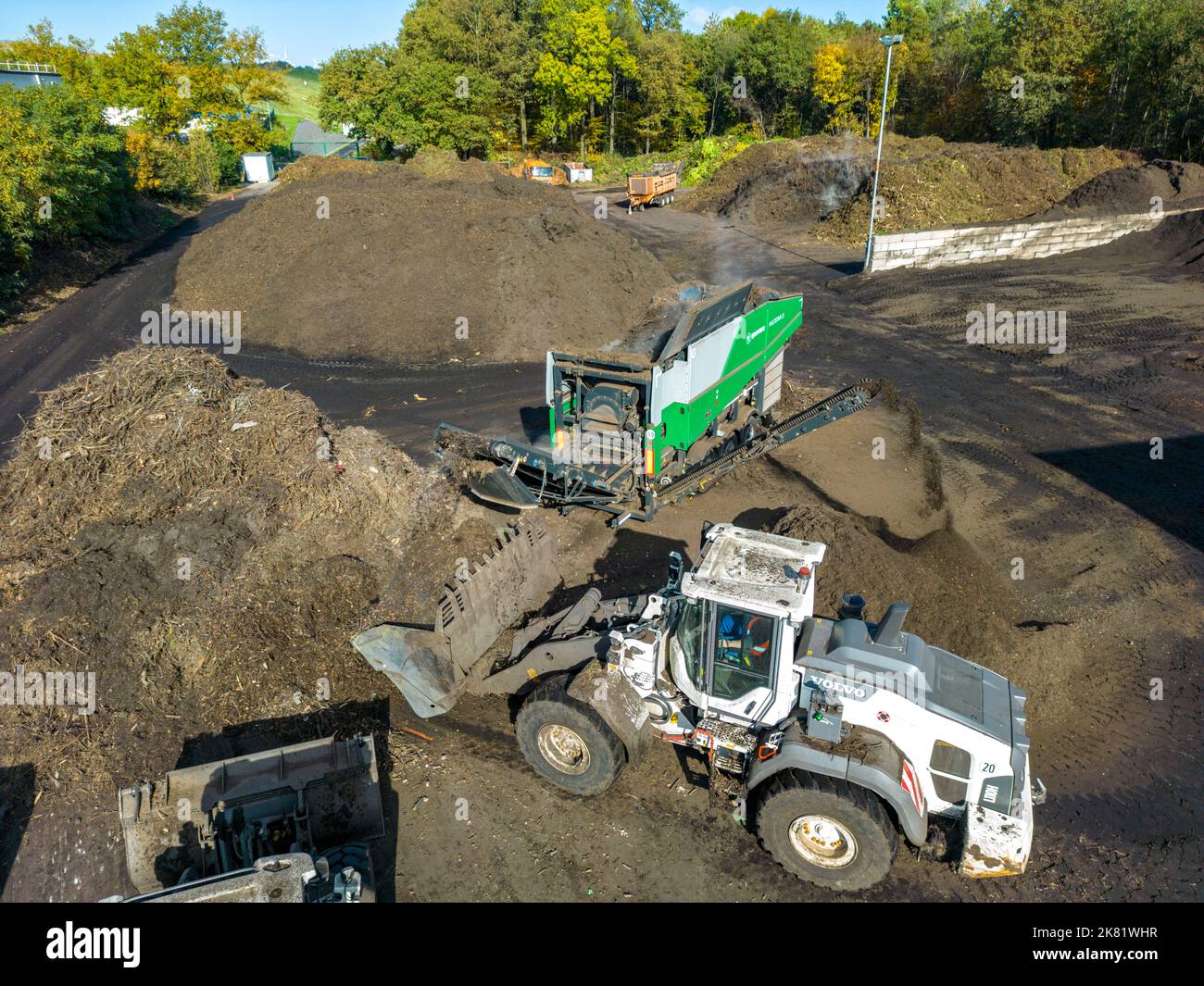 Composting plant, biowaste is composted, sorted by size, smaller parts ...