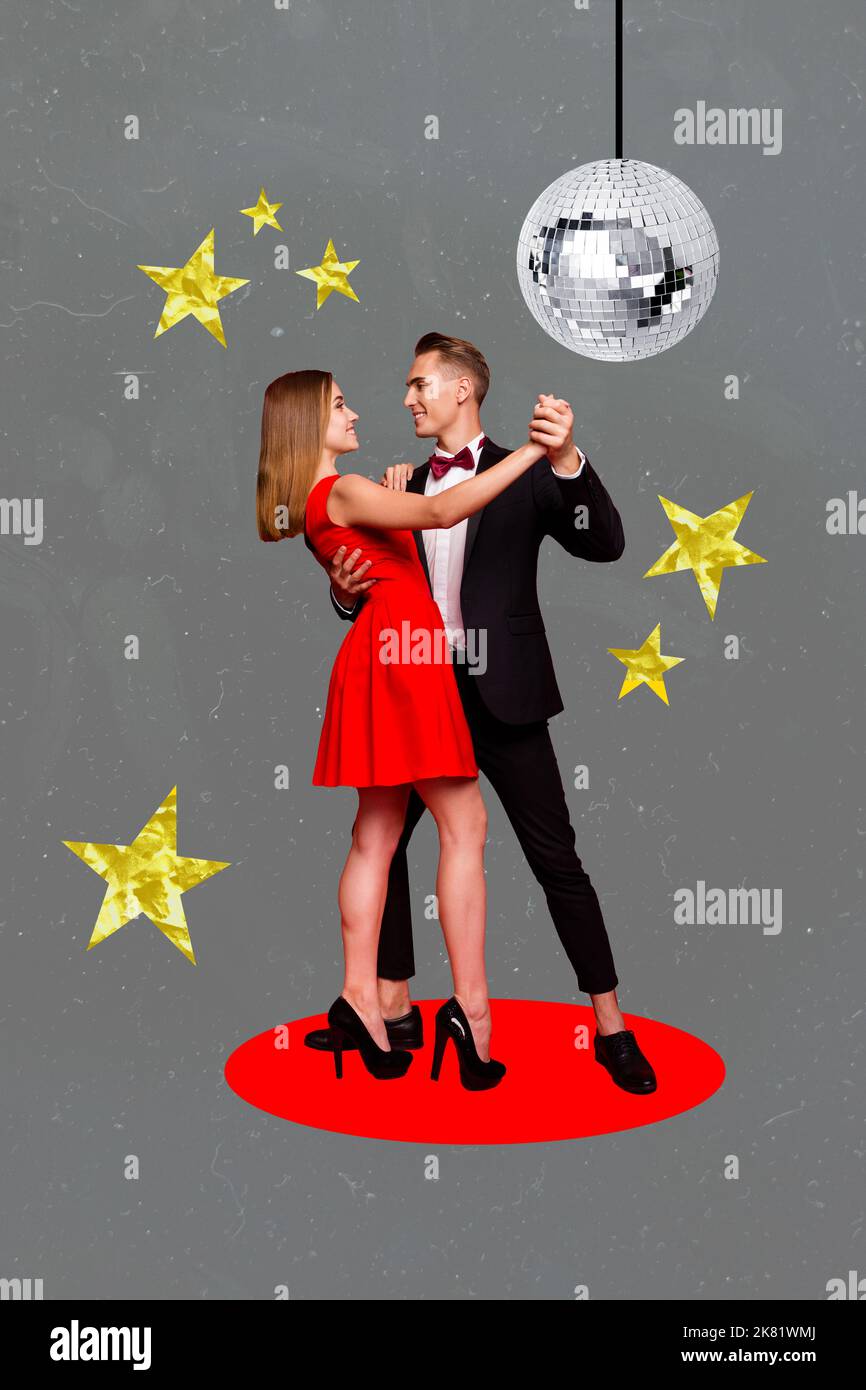 Composite collage picture image of two dancing people man suit woman ...