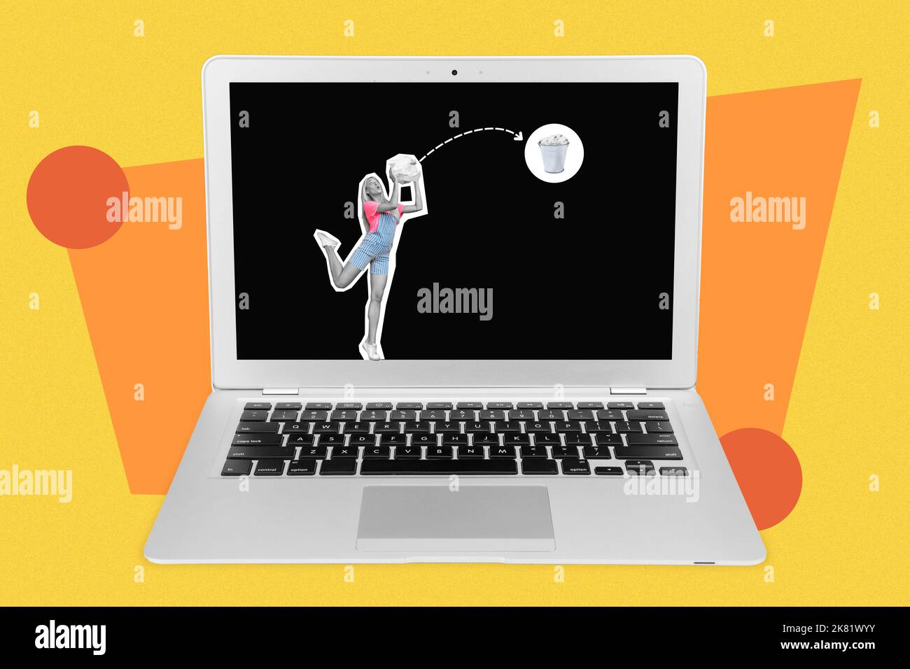 Creative photo 3d collage artwork poster of little person inside screen ...