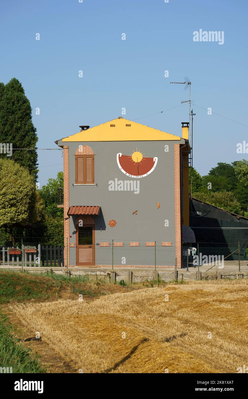 Strange house with sundial near Badia Polesine, in Rovigo province ...