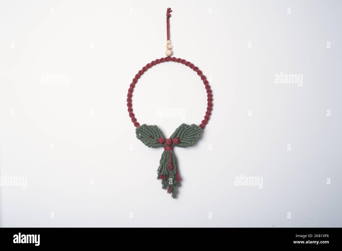 Christmas Macramé Wreath Decoration Ornament With Macrame Handmade Knotting Technique Stock