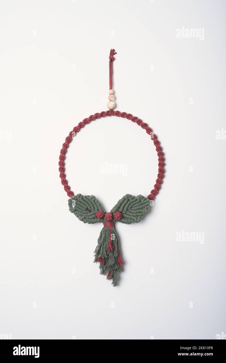 Christmas Macramé Wreath Decoration Ornament With Macrame Handmade Knotting Technique Stock