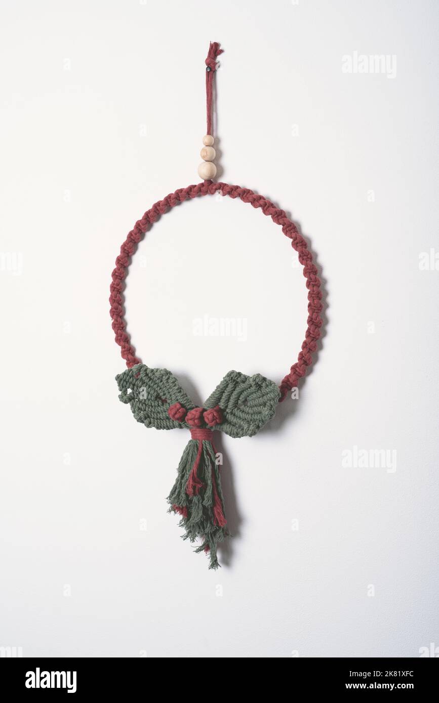 Christmas Macramé Wreath Decoration Ornament With Macrame Handmade Knotting Technique Stock