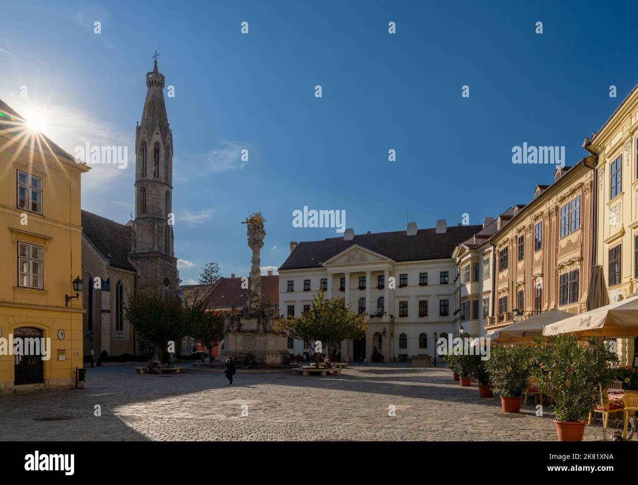Sopron, Hungary - 7 October, 2022: view of the Main Square and church ...