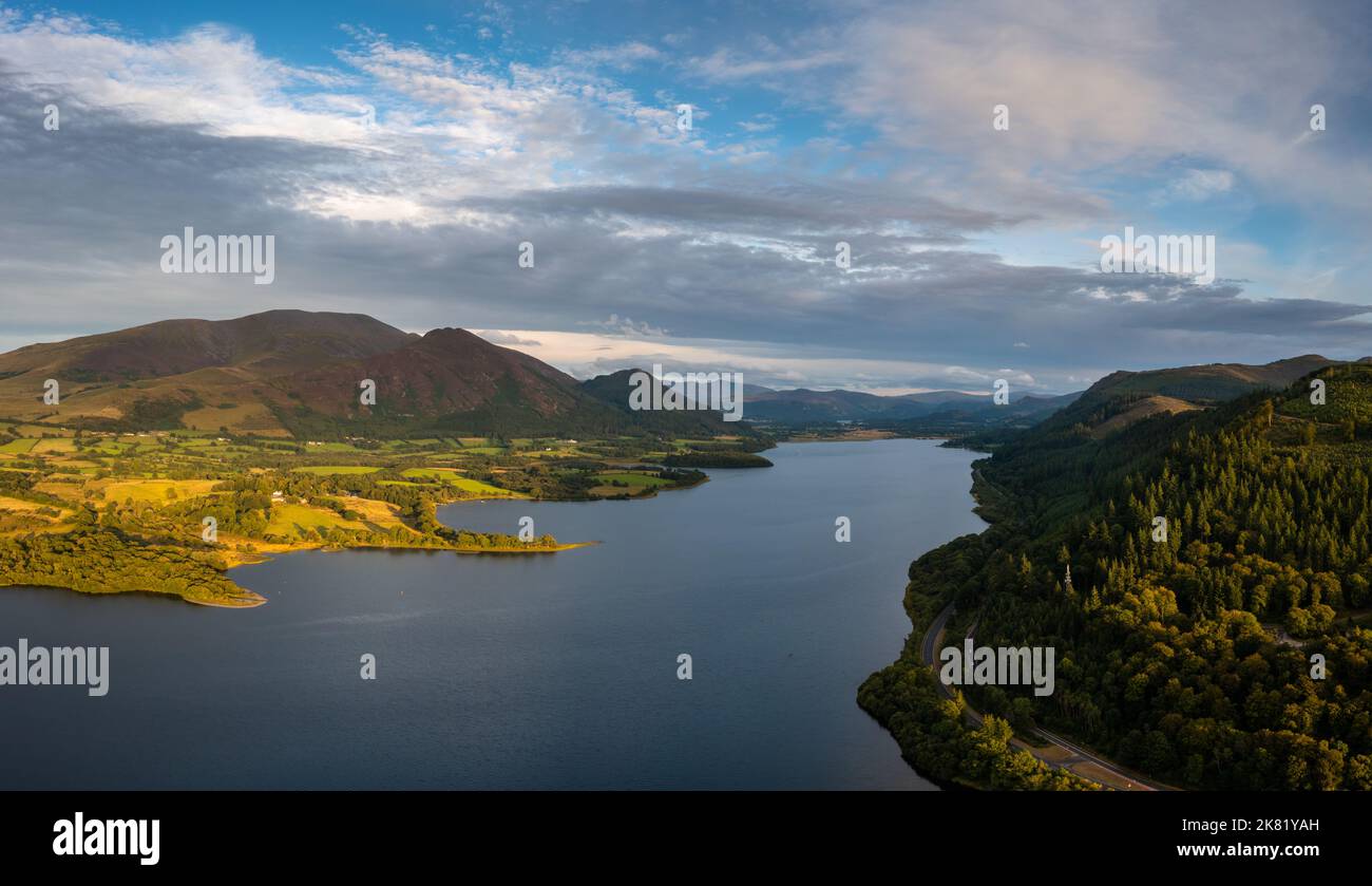 An aerial view of Bassenthwaite Lake in the English Lake District in ...