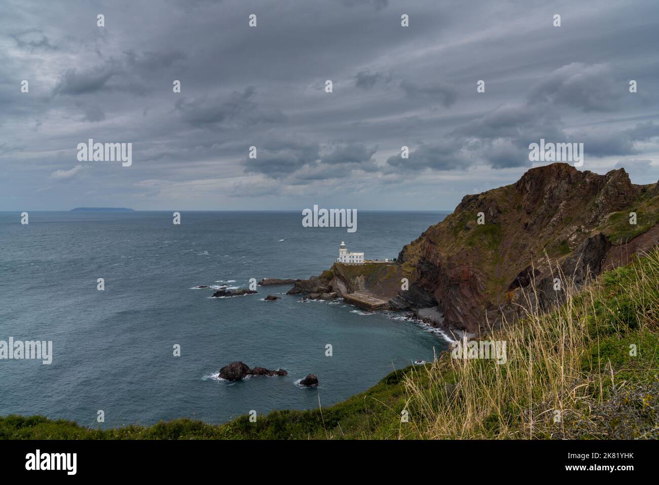 A view of the historic Hartland Point lighthouse and headland on ...