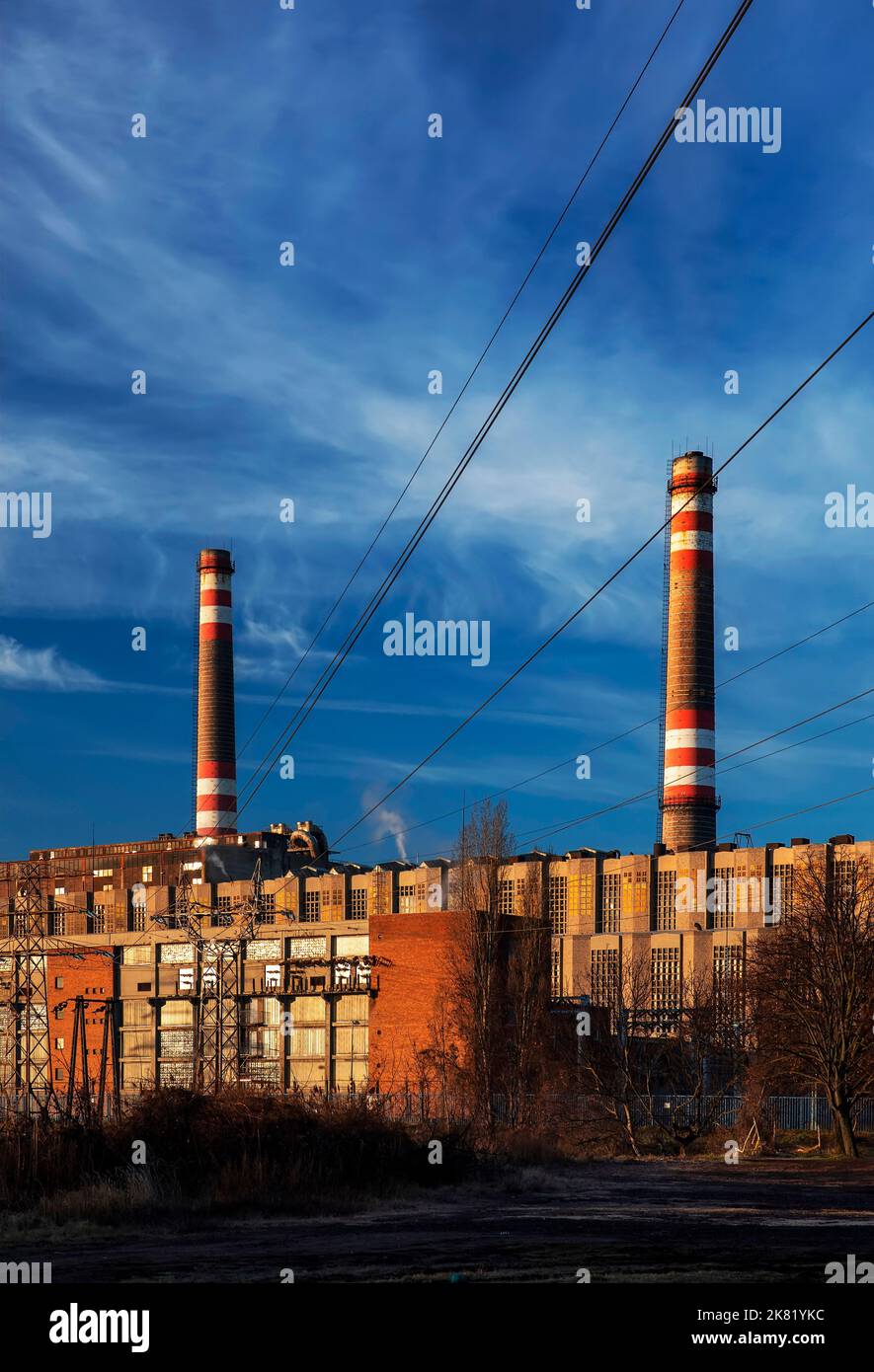 Power station with two chimneys Stock Photo - Alamy