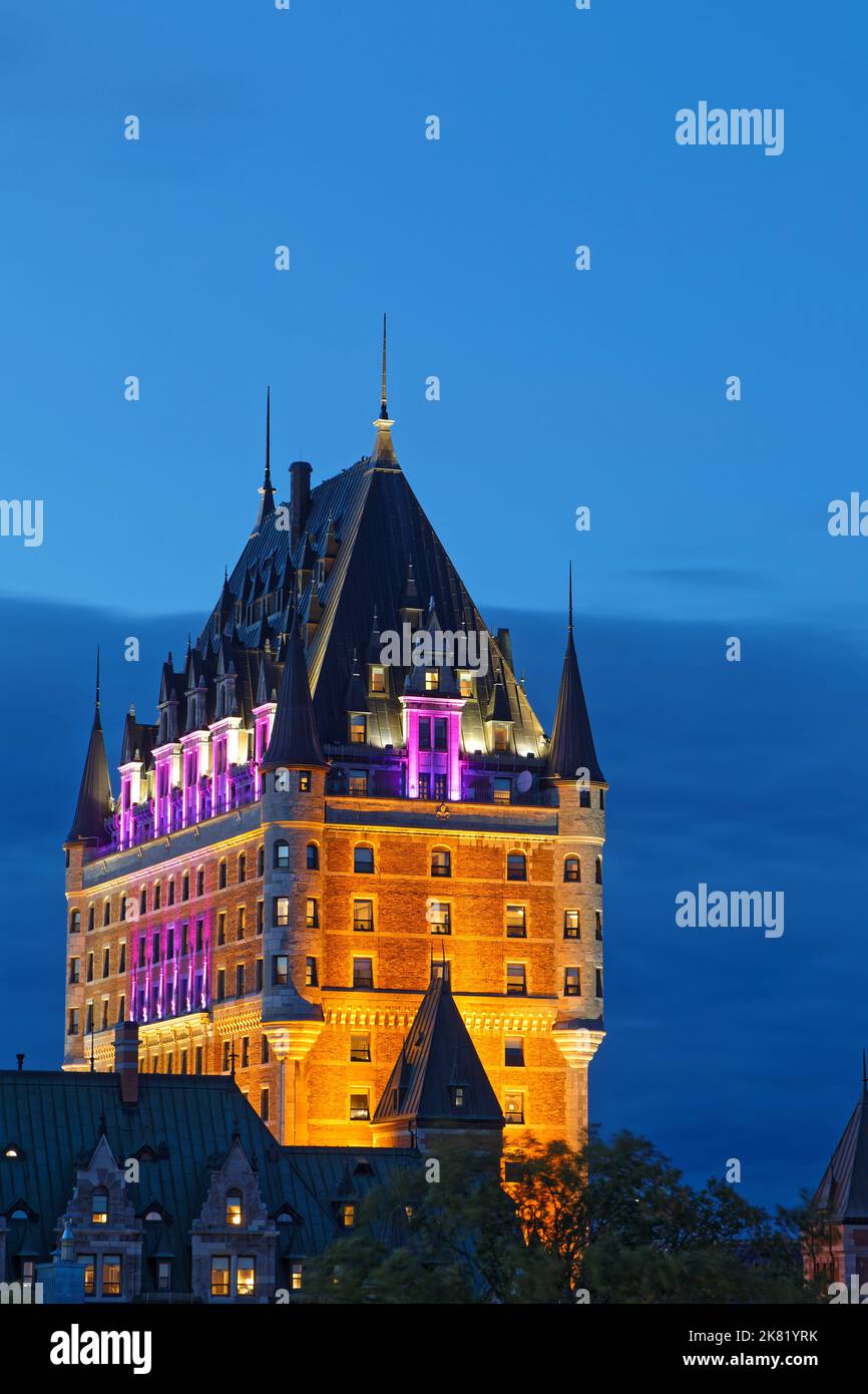 QUEBEC, CANADA, October 8, 2022 : Château Frontenac at blue hour. It is ...