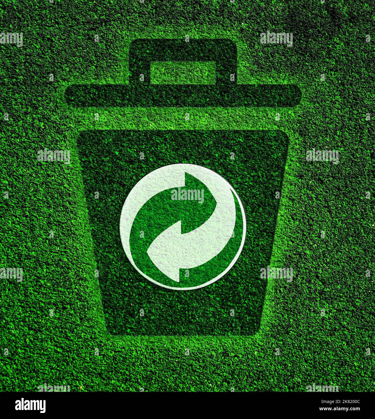 Recycling sign with dustbin on green background Stock Photo - Alamy