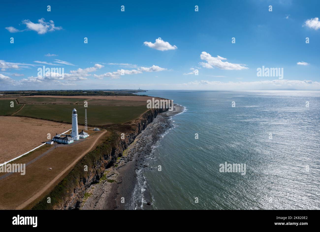 aerial landscape view of the Nash Point Lighthouse and Monknash Coast ...