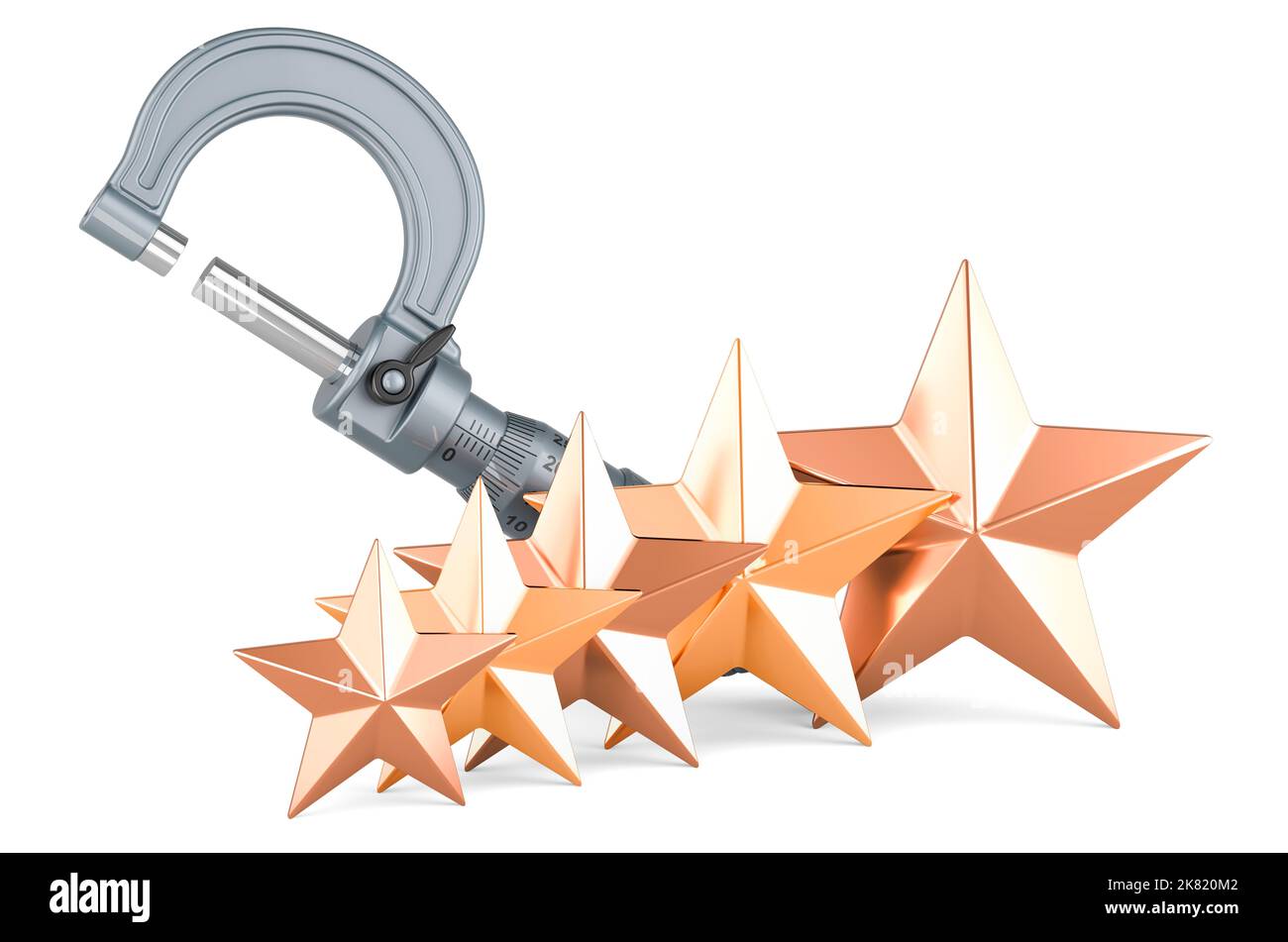 Micrometer with five golden stars. 3D rendering isolated on white ...