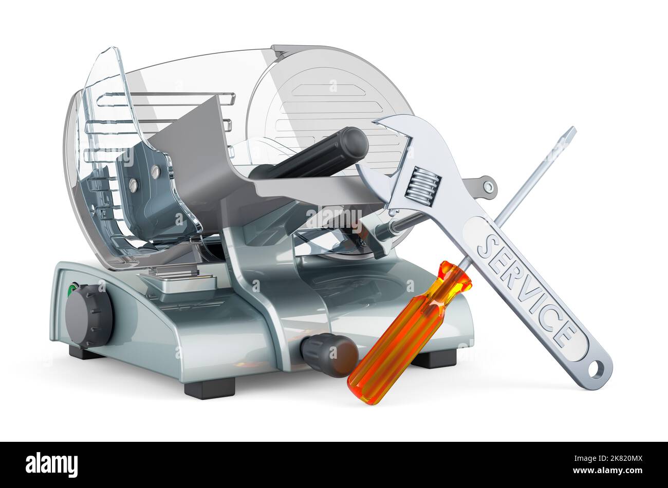Slicing machine with screwdriver and wrench, 3D rendering isolated on ...