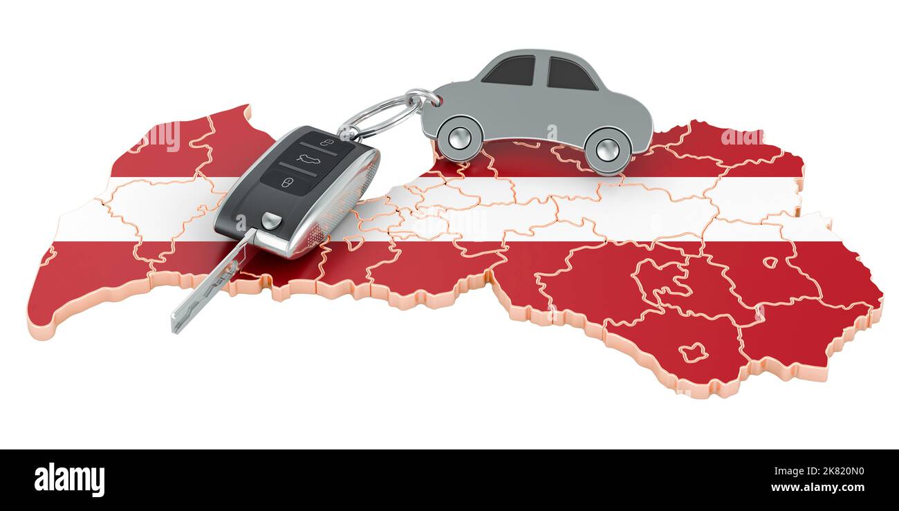 Sale or rent car in Latvia concept, 3D rendering isolated on white ...