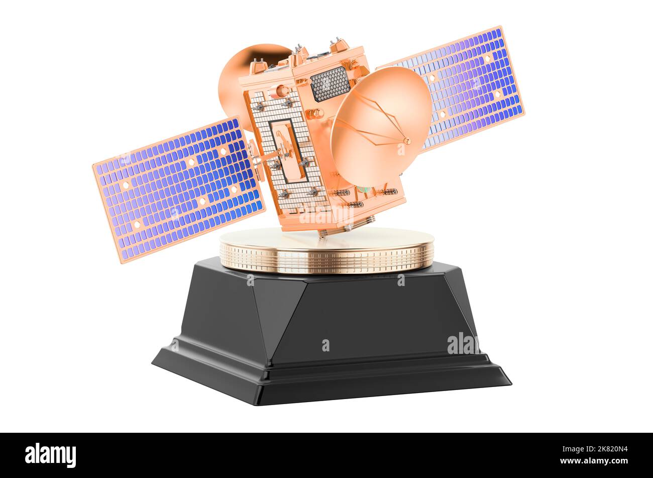 Satellite golden award concept. 3D rendering isolated on white ...