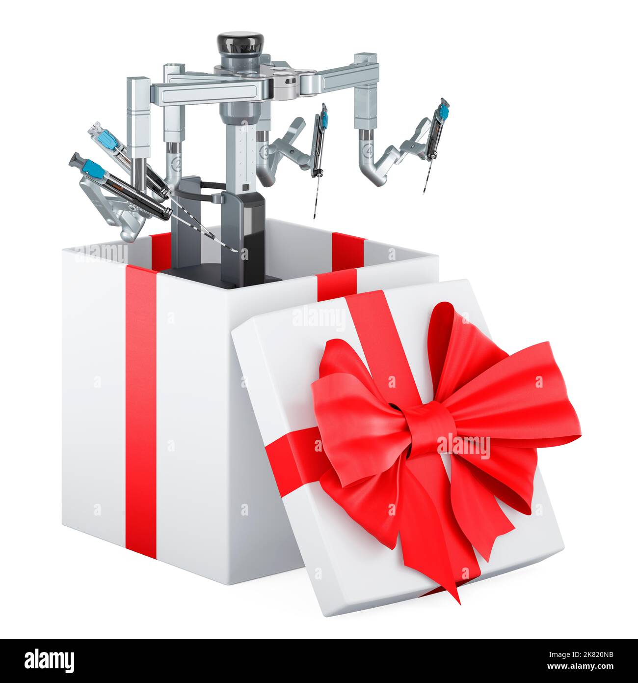 Robotic surgical system inside gift box, gift concept. 3D rendering ...