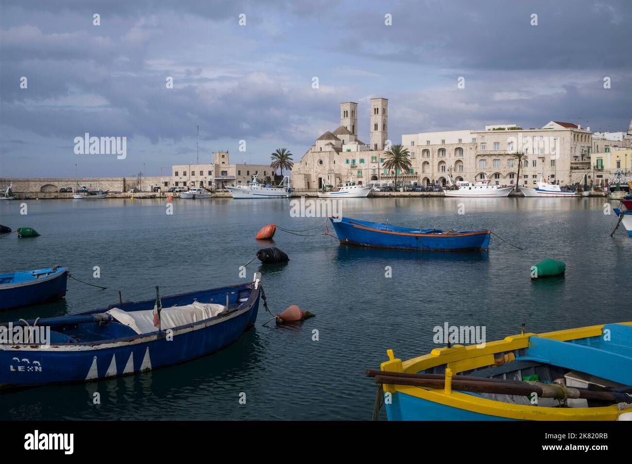 Italy, region of Apulia: Molfetta. Overview of the fishing port and the ...