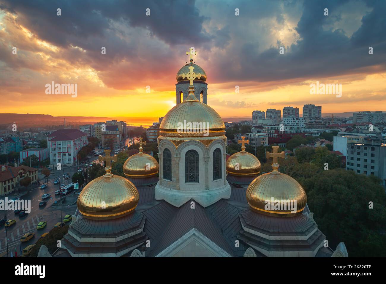 Aerial view of The Cathedral of the Assumption and city centre Varna ...