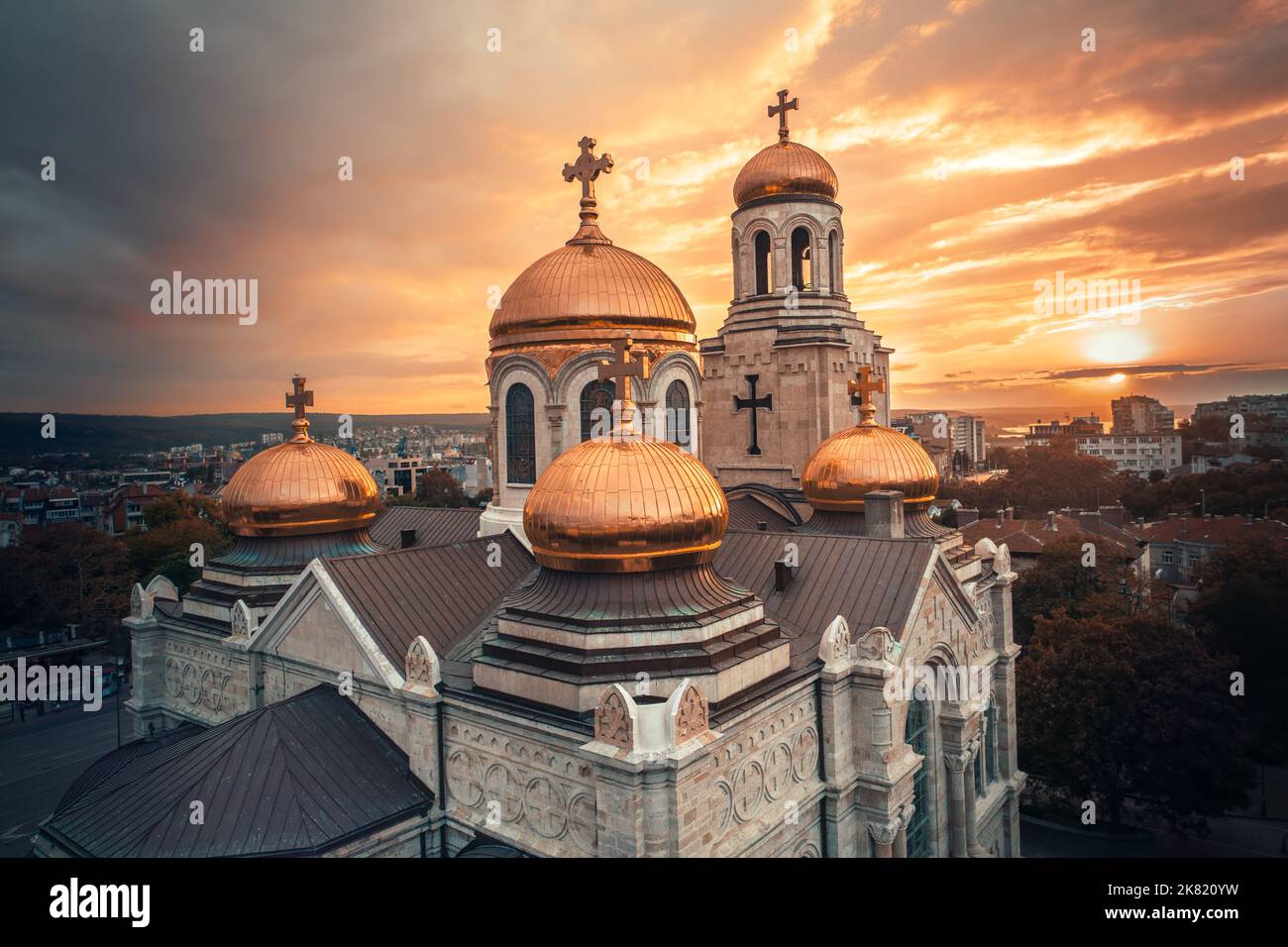 Aerial view of The Cathedral of the Assumption and city centre Varna ...
