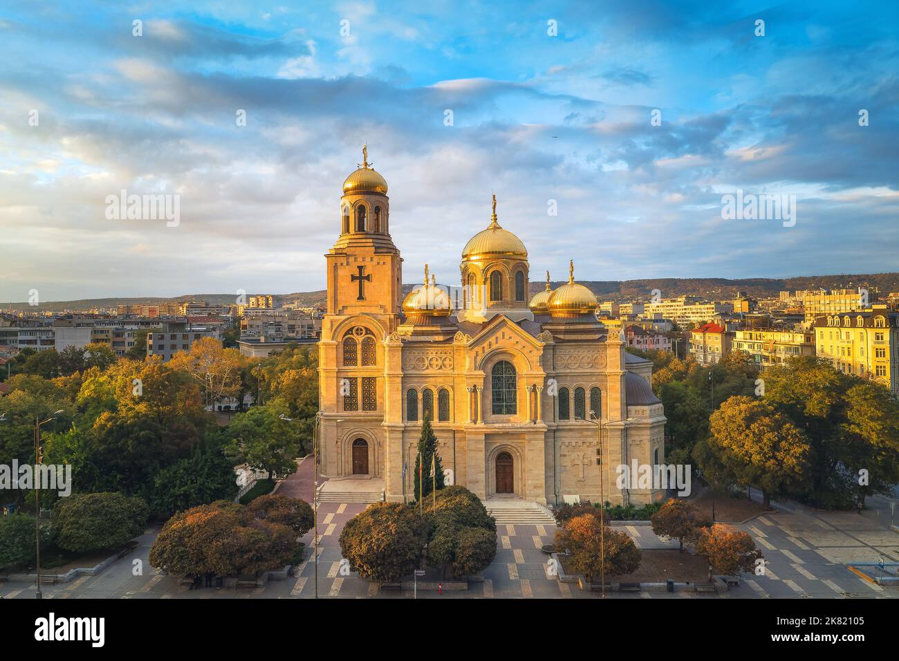 Aerial view of The Cathedral of the Assumption and city centre Varna ...