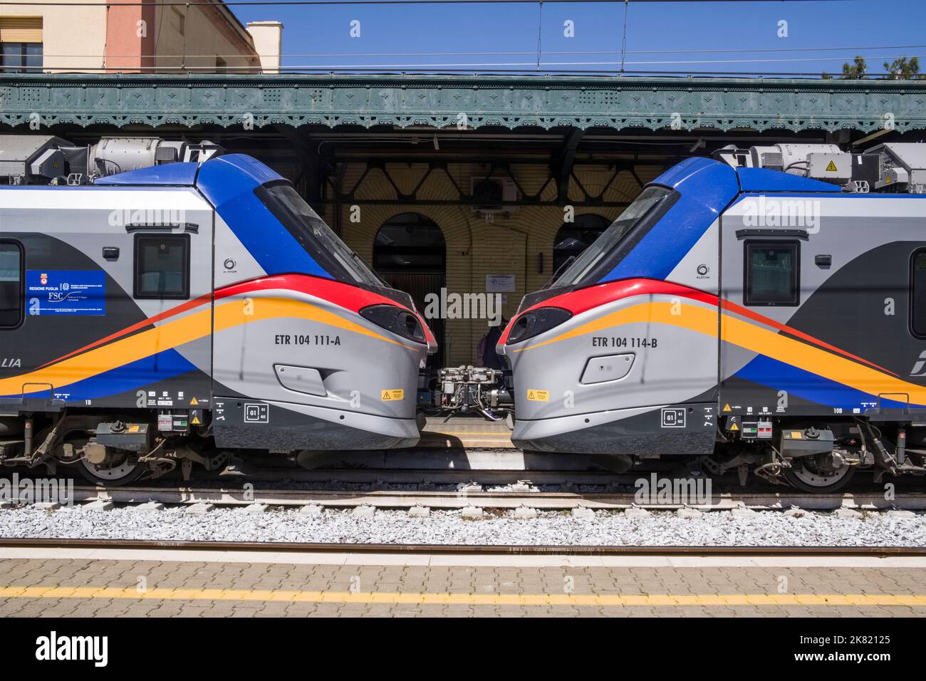 Italy, region of Apulia: Monopoli. Train of the railway company ...